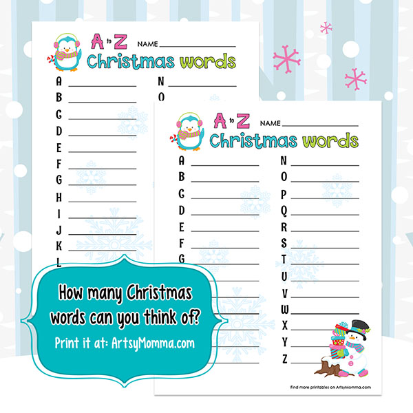 A To Z Christmas Words Worksheet And Game Idea Artsy Momma